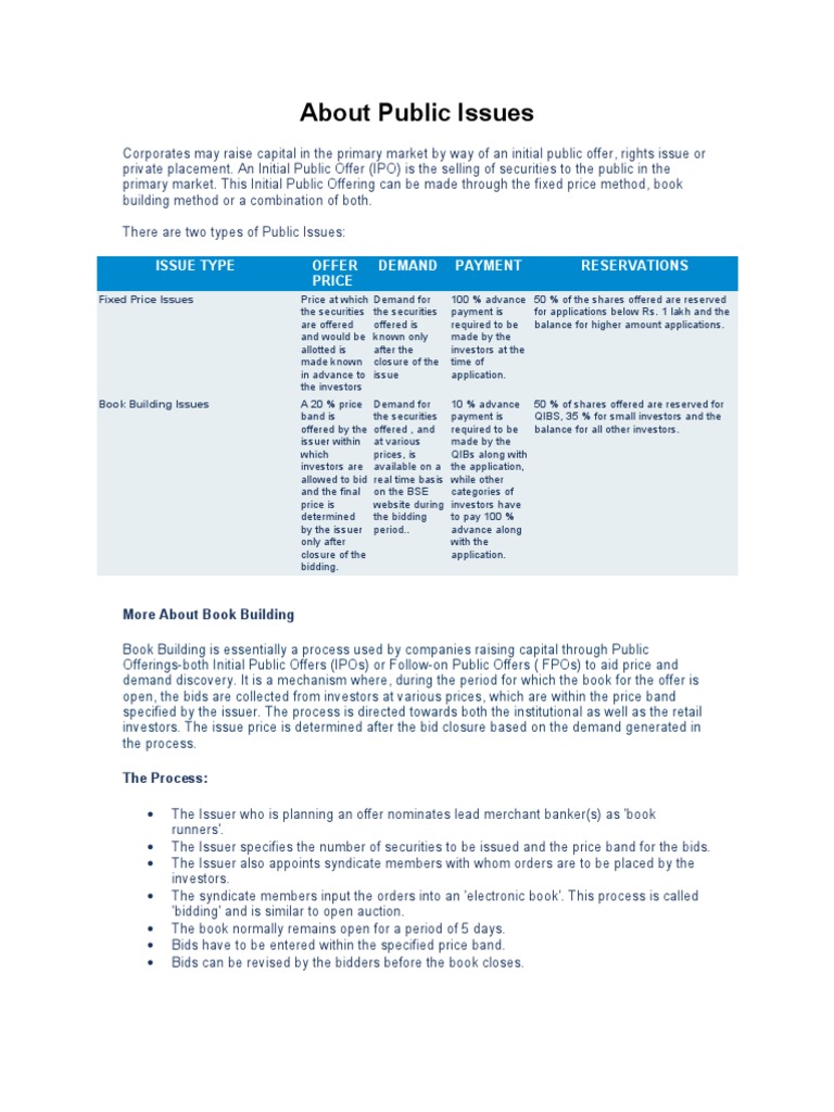 About Public Issue | PDF | Initial Public Offering | Stock Market