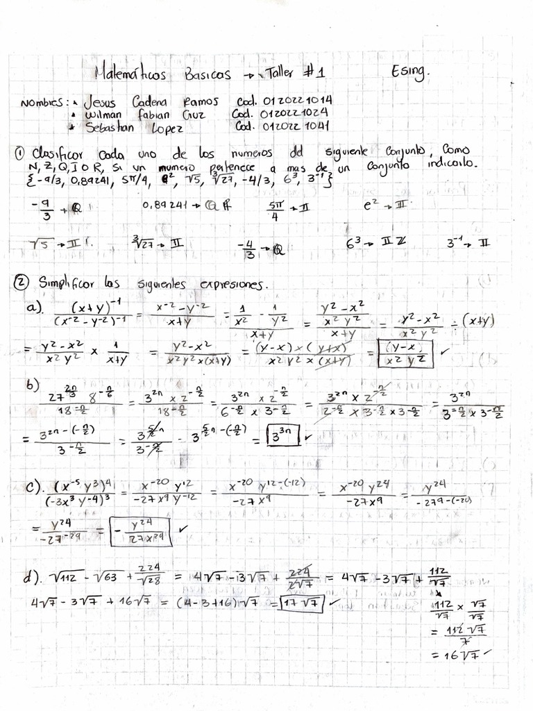 Taller 1 Matematicas Basicas | PDF