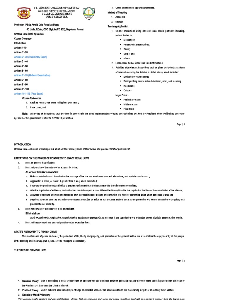 Criminal Law Book 1 Module | PDF | Criminal Law | Mens Rea