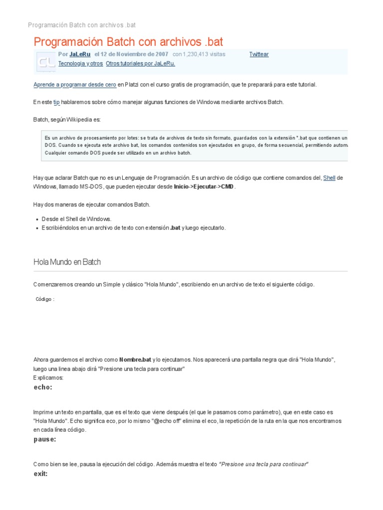 Programación Batch Con Archivos .Bat | PDF | Software utilitario | Software de microordenador