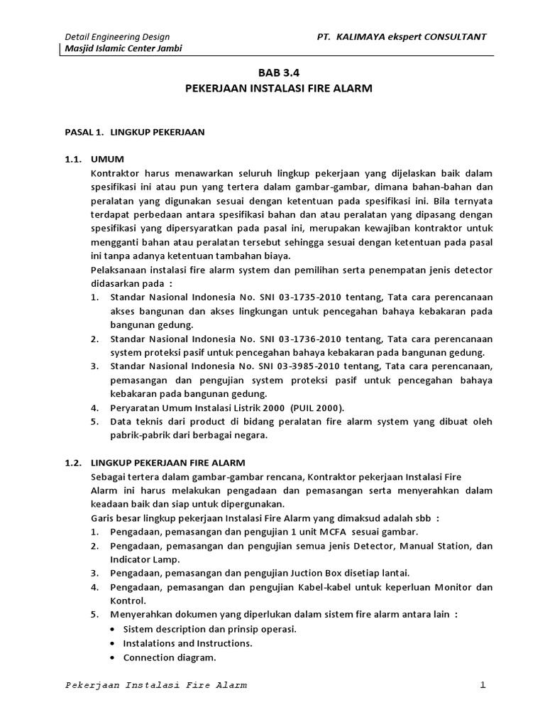 03 Spek Fire Alarm Islamic Center Jambi 22-09-2022 | PDF