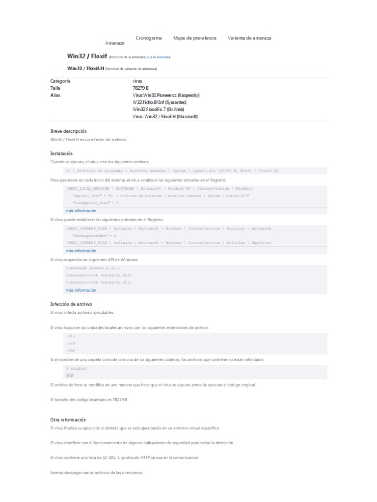 Win32 Floxif.H ESET Virus Radar | PDF | Registro de Windows | Virus de ... Win32 Floxif.H ESET Virus Radar | PDF | Registro de Windows | Virus de ...