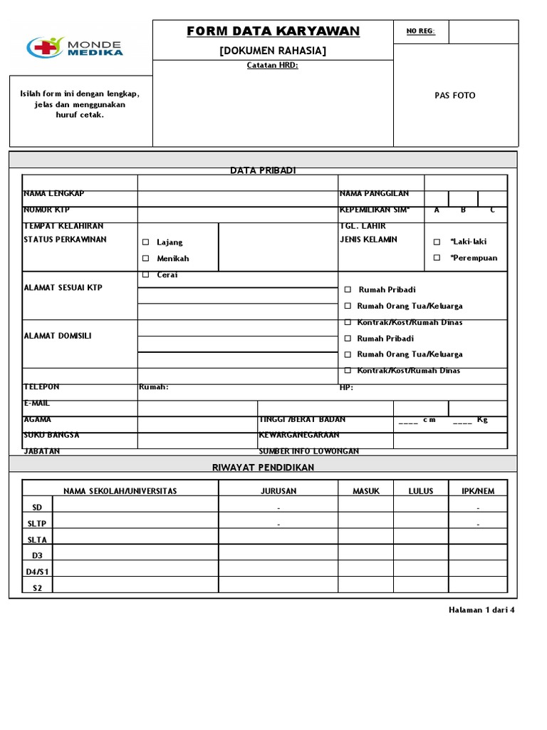 Form Data Pelamar | PDF