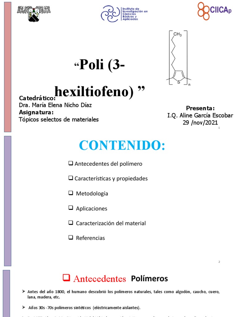 P3HT Presentaciòn FINAL | PDF | Dopaje (semiconductor) | Semiconductores