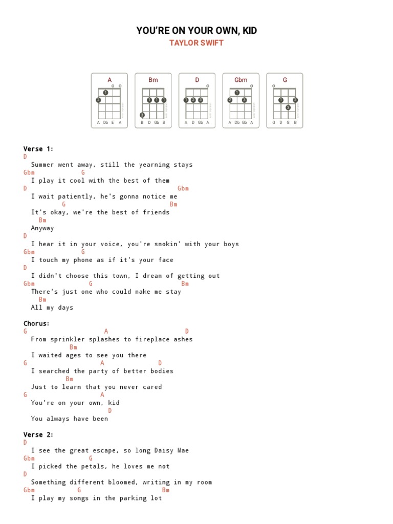YOU'RE ON YOUR OWN, KID - Ukulele Tabs by Taylor Swift On UkuTabs | PDF