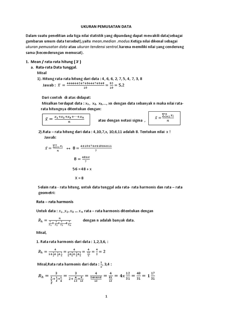 Materi 2. Ukuran Pemusatan Data (Rata - Rata) PDF | PDF