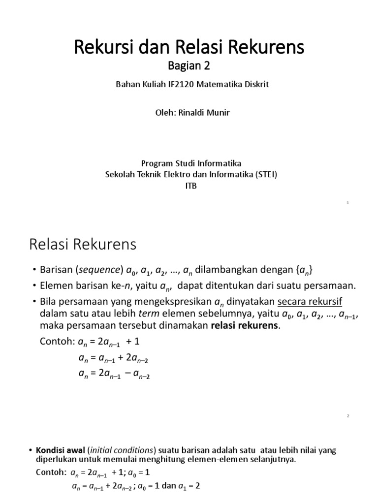 Rekursi Dan Relasi Rekurens (Bagian 2) | PDF