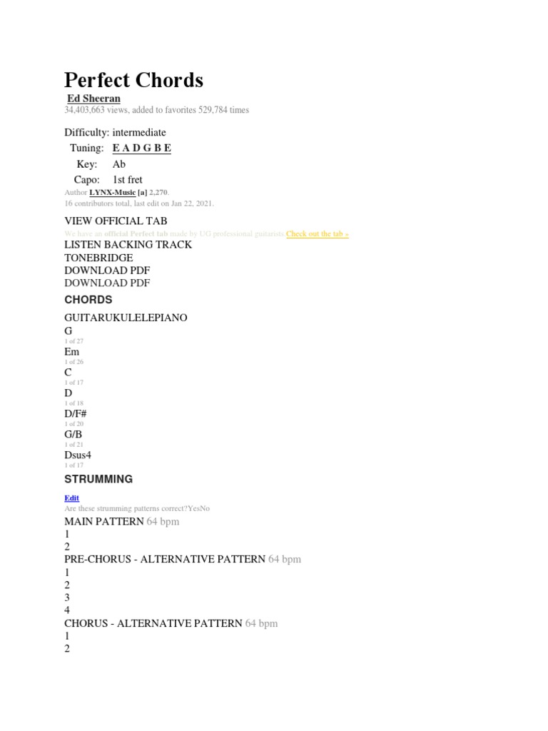 Perfect Chords | PDF | Song Structure | Music Theory