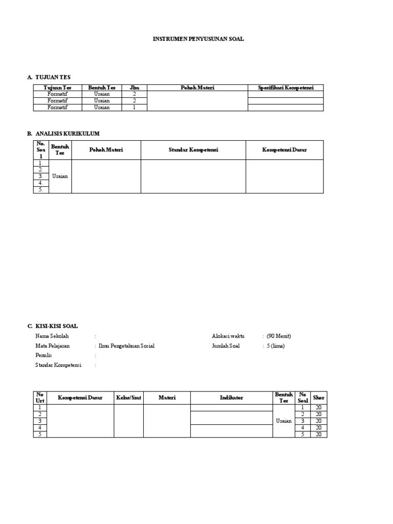 Instrumen Penyusunan Soal Pratindakan.2 | PDF