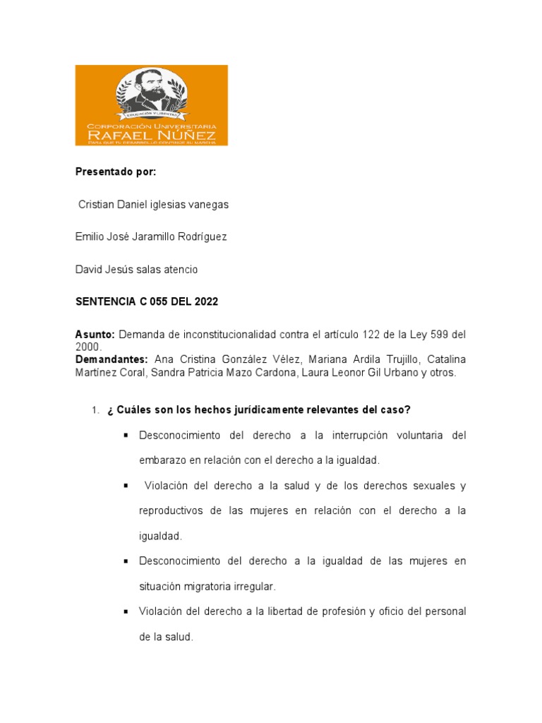 Analisis Completo SENTENCIA C 055 DEL 2022 | PDF | El embarazo | Derecho penal