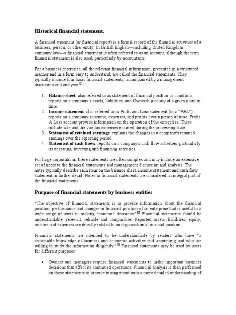 Historical Financial Statement | PDF | Financial Statement | Balance Sheet
