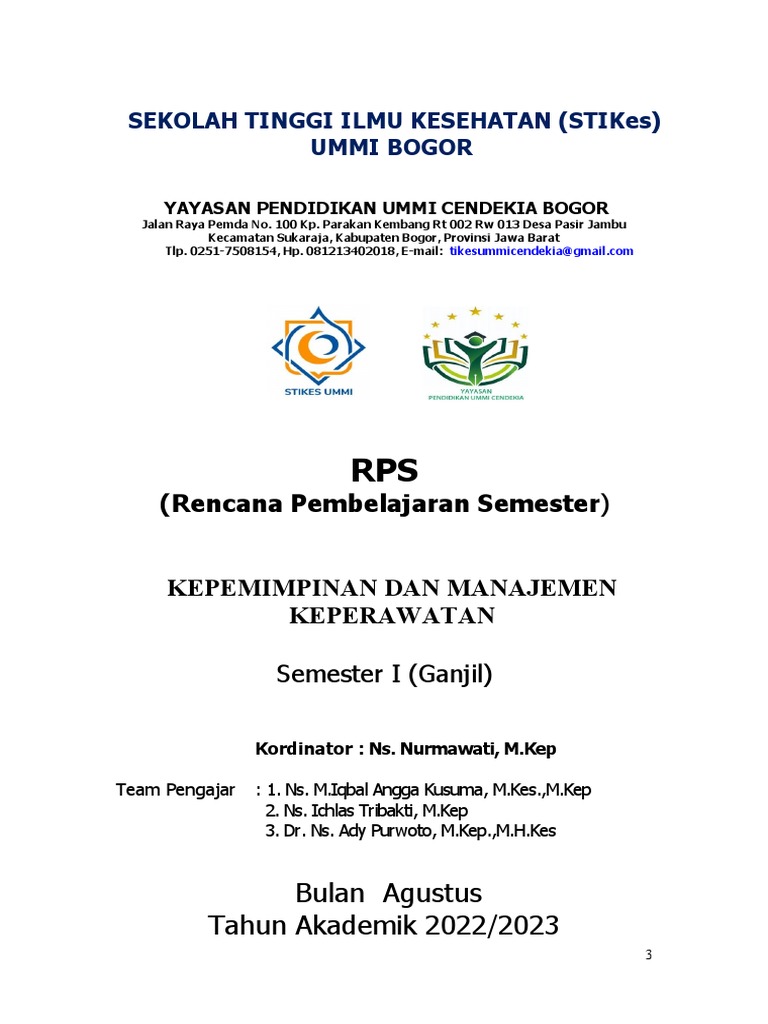 RPS Kepemimpinan Dan Managemen Kep | PDF | Sains & Matematika