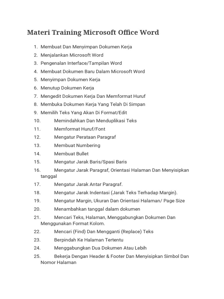 Materi Pelatihan Microsoft Word Lengkap | PDF | Karier & Perkembangan