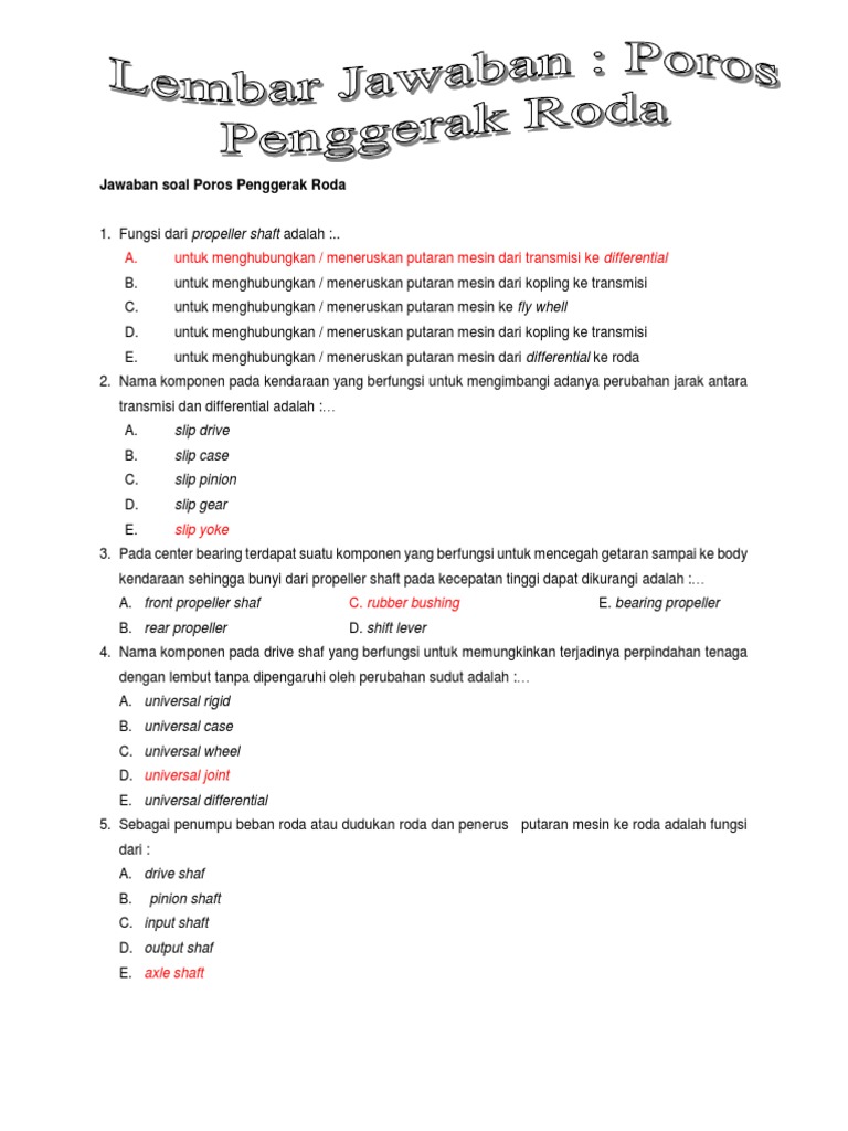 Lembar Jawaban Poros Penggerak Roda | PDF