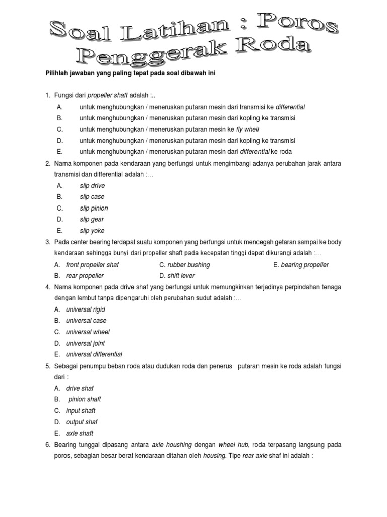 Soal Poros Penggerak Roda | PDF