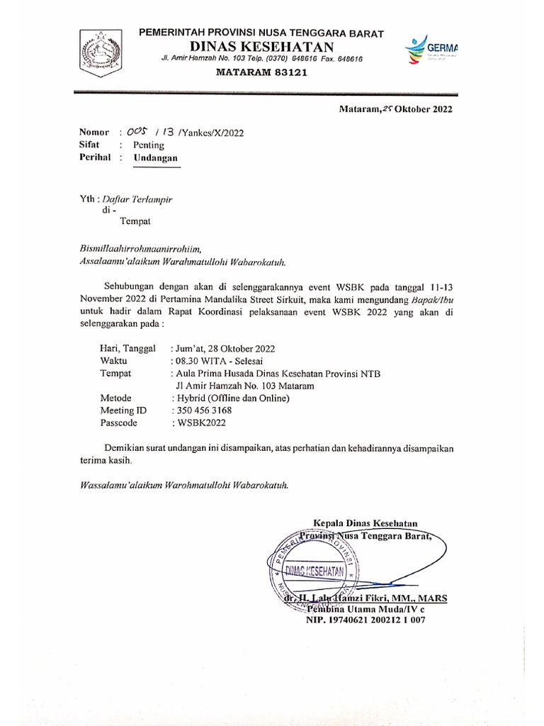 Undangan Event WSBK 2022 Jumat, 28-10-22. | PDF