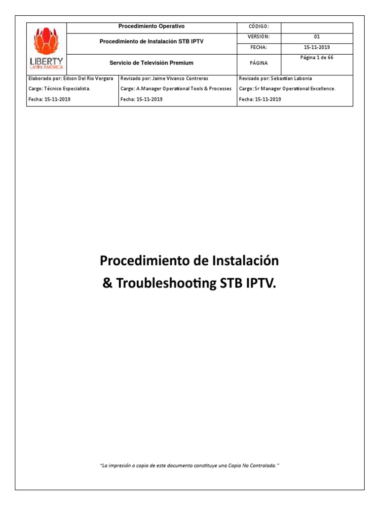 Procedimiento De Instalación Stb Iptv Lla Pdf Televisión Por Cable