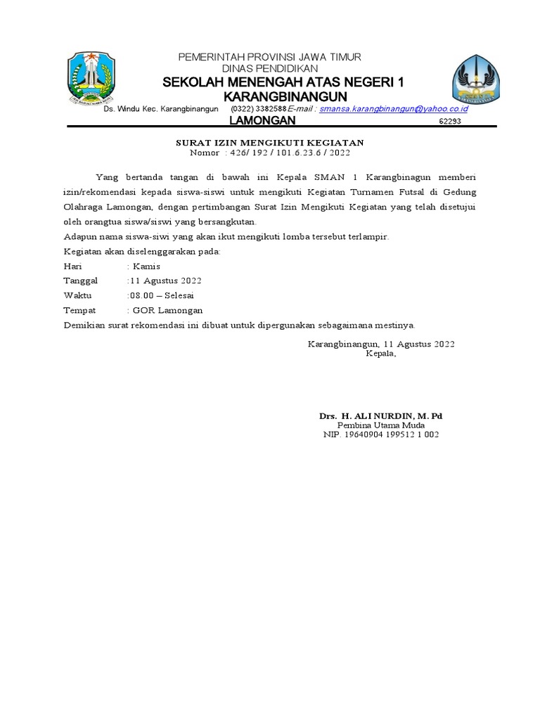 Surat Ijin Di Kelas | PDF