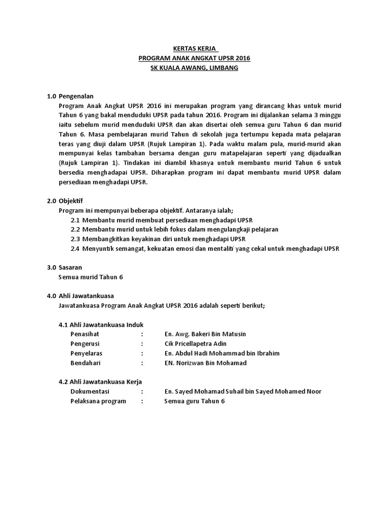 Kertas Kerja Program Anak Angkat | PDF