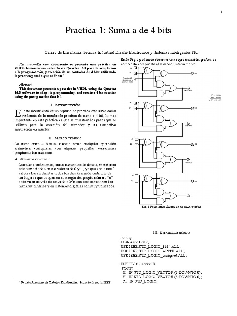 Suamdor 4 Bits (VHDL) en Quartus | PDF | Vhdl | Ciencias de la Computación