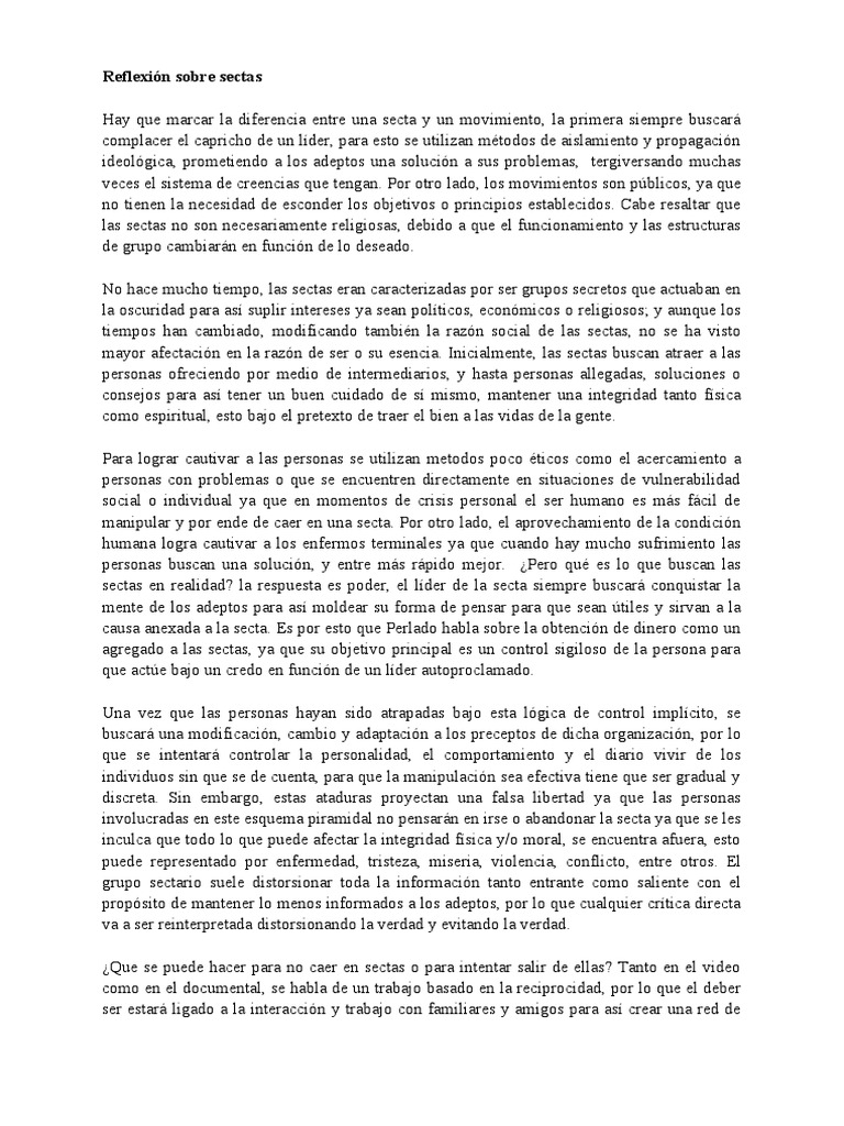 Reflexión Sobre Sectas Pdf Secta Verdad