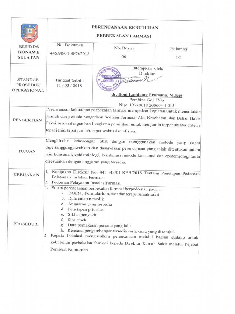 Kebijakan Perencanaan Kebutuhan Perbekalan Farmasi Pdf