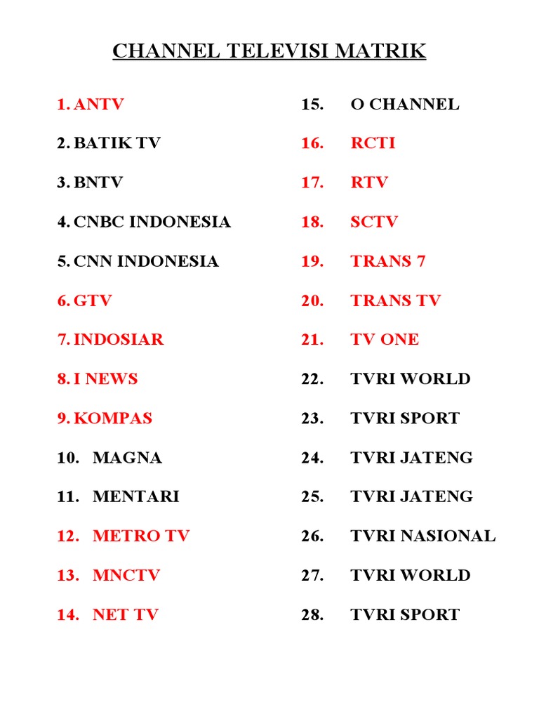 Channel Televisi Matrik | PDF | Sports & Recreation | Travel