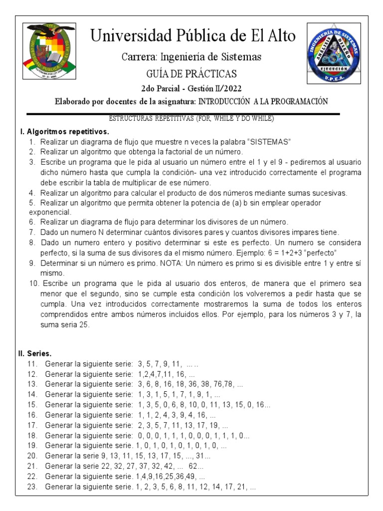 Guia de Practicas SEGUNDO PARCIAL INTRO | PDF | Algoritmos | Matemáticas