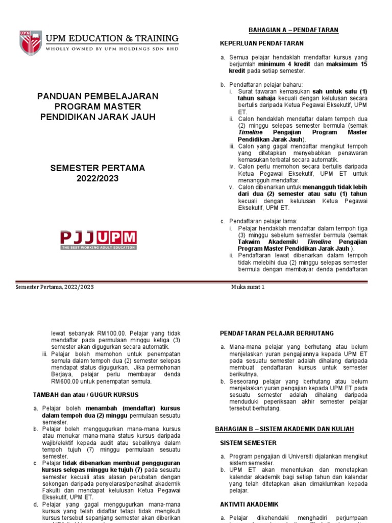 Kami Export - 6.panduan Pembelajaran Master PJJ Upm Semester Pertama 20222023 | PDF