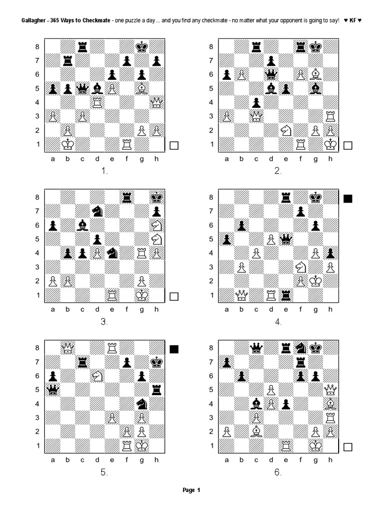 Gallagher - 365 Ways To Checkmate - PUZZLES TO SOLVE | PDF | Chess