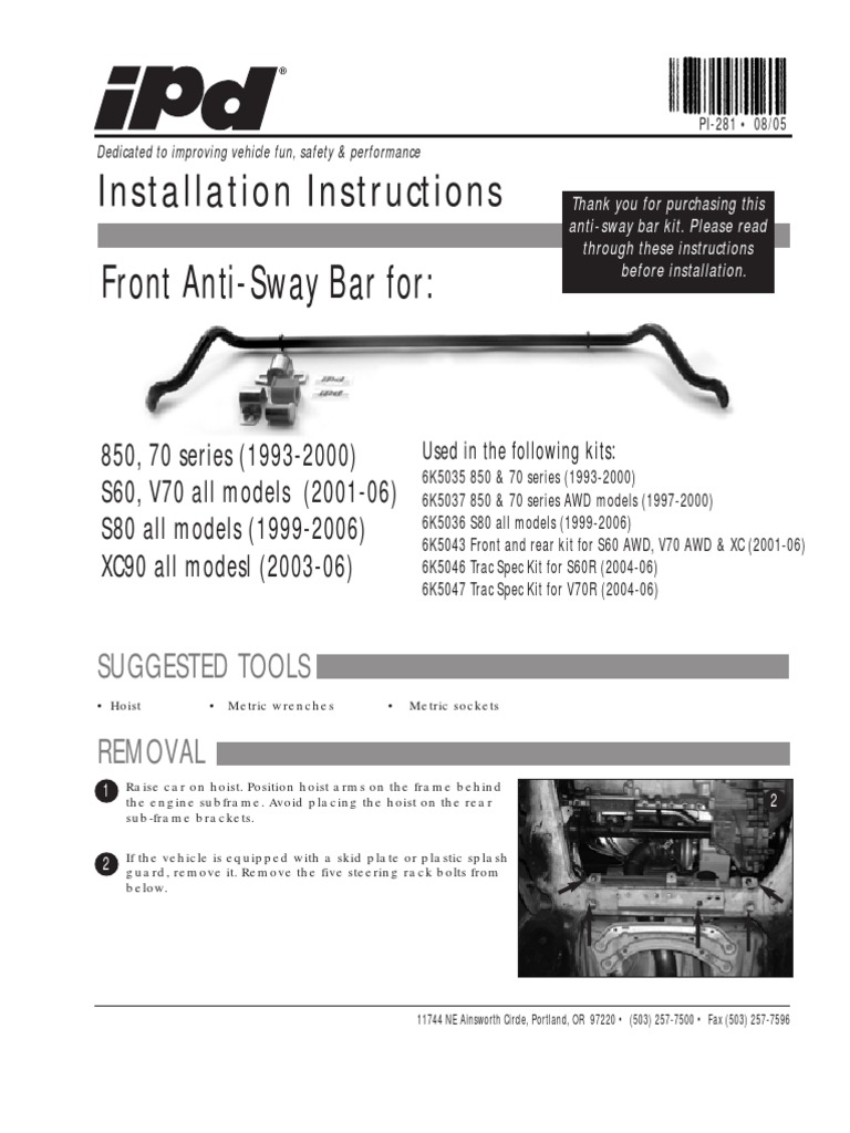 Front Sway Bar Installation Instructions | PDF | Screw | Implied Warranty