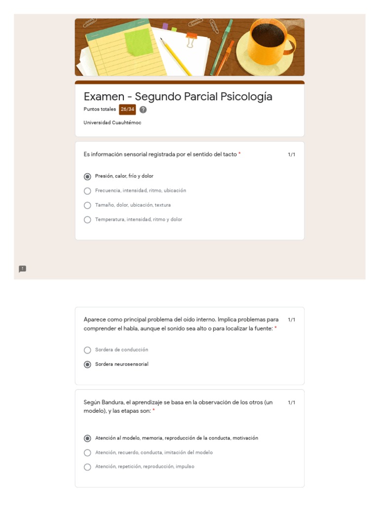 Examen - Segundo Parcial Psicología | PDF | Percepción | Dolor