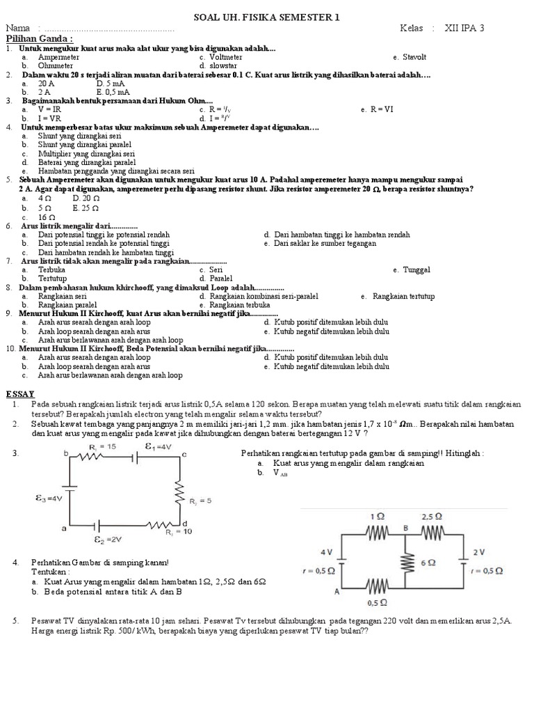 Uh 1 Kelas Xii (Listrik Dinamis) | PDF