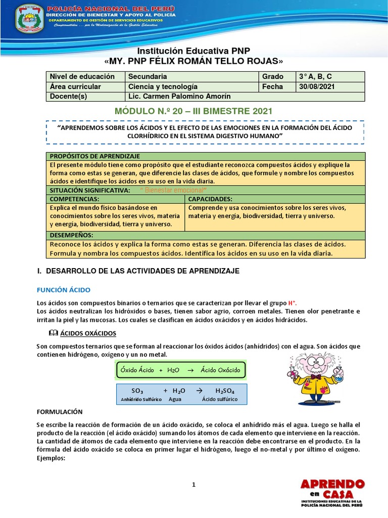 MÓDULO 20 - III BIM - CyT - 3ERO | PDF | Ácido | Óxido