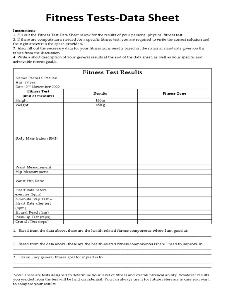 Fitness Tests-Data Sheet | PDF
