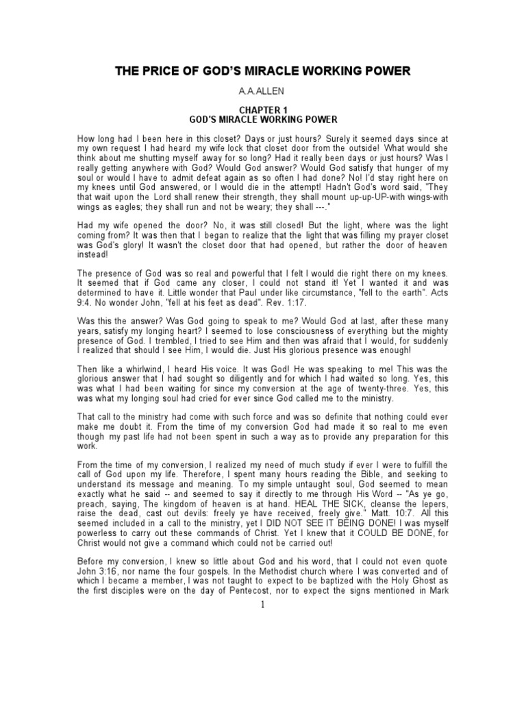The Price of God's Miracle Working Power | PDF | Jesus | Conversion To ...