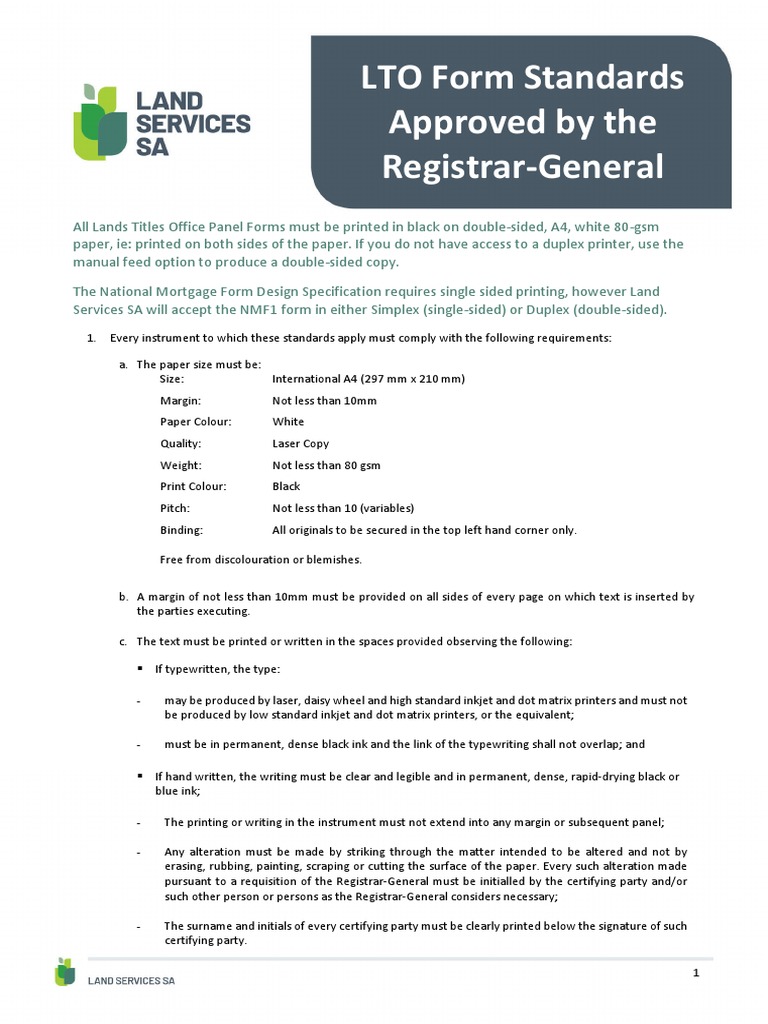 LTO Form Standards Approved by The Registrar General | PDF | Printer ...