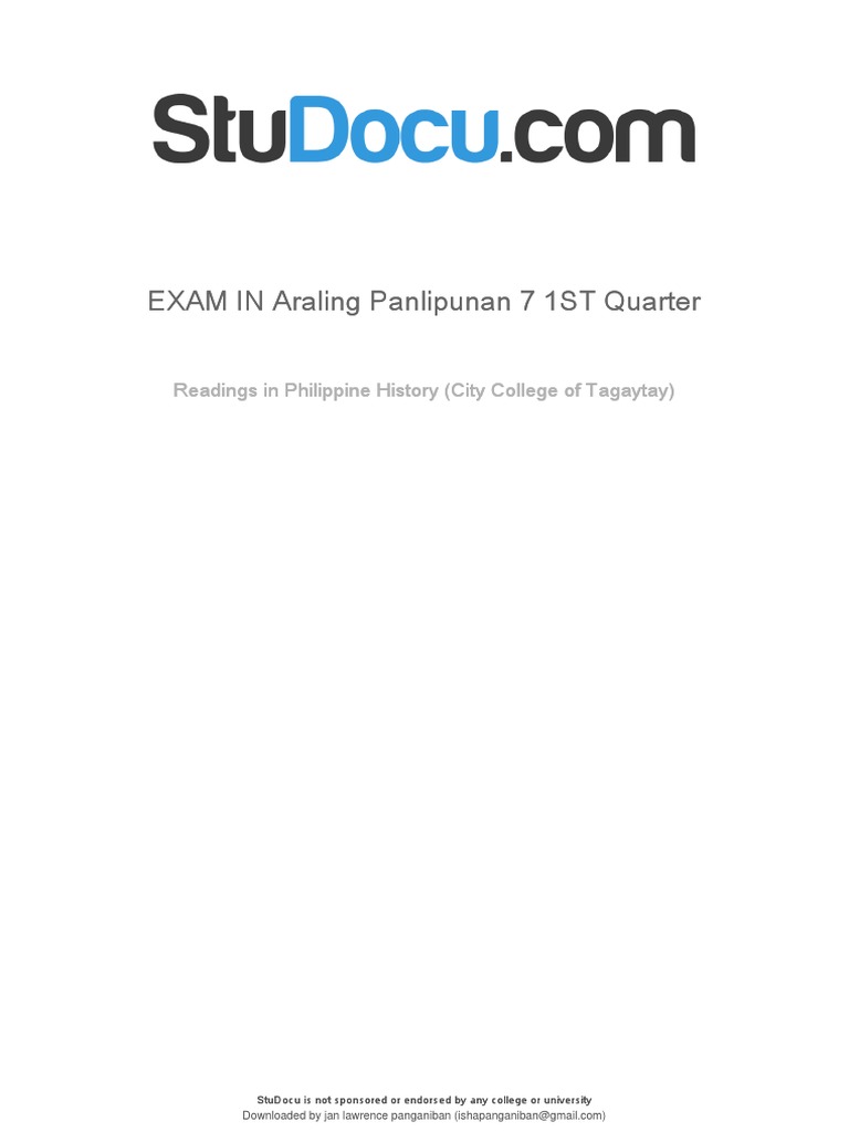 Exam in Araling Panlipunan 7 1st Quarter | PDF