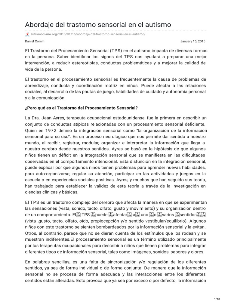 Abordaje Del Trastorno Sensorial en El Autismo | PDF | Espectro autista ...