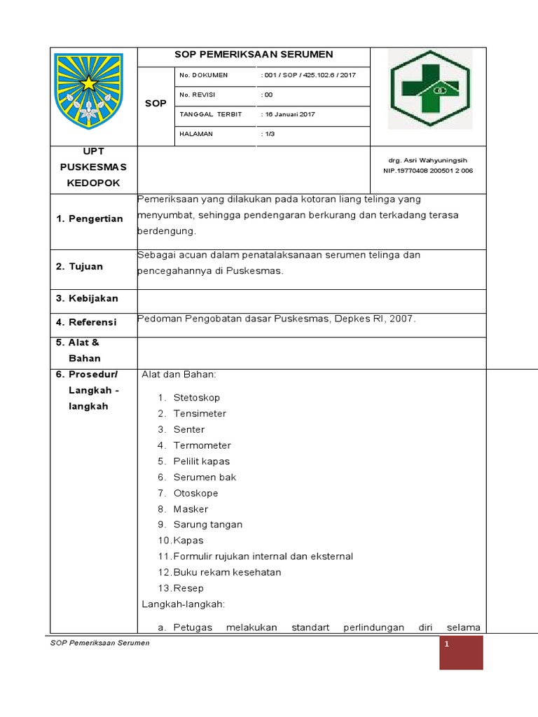 Prosedur Pemeriksaan Serumen Telinga | PDF