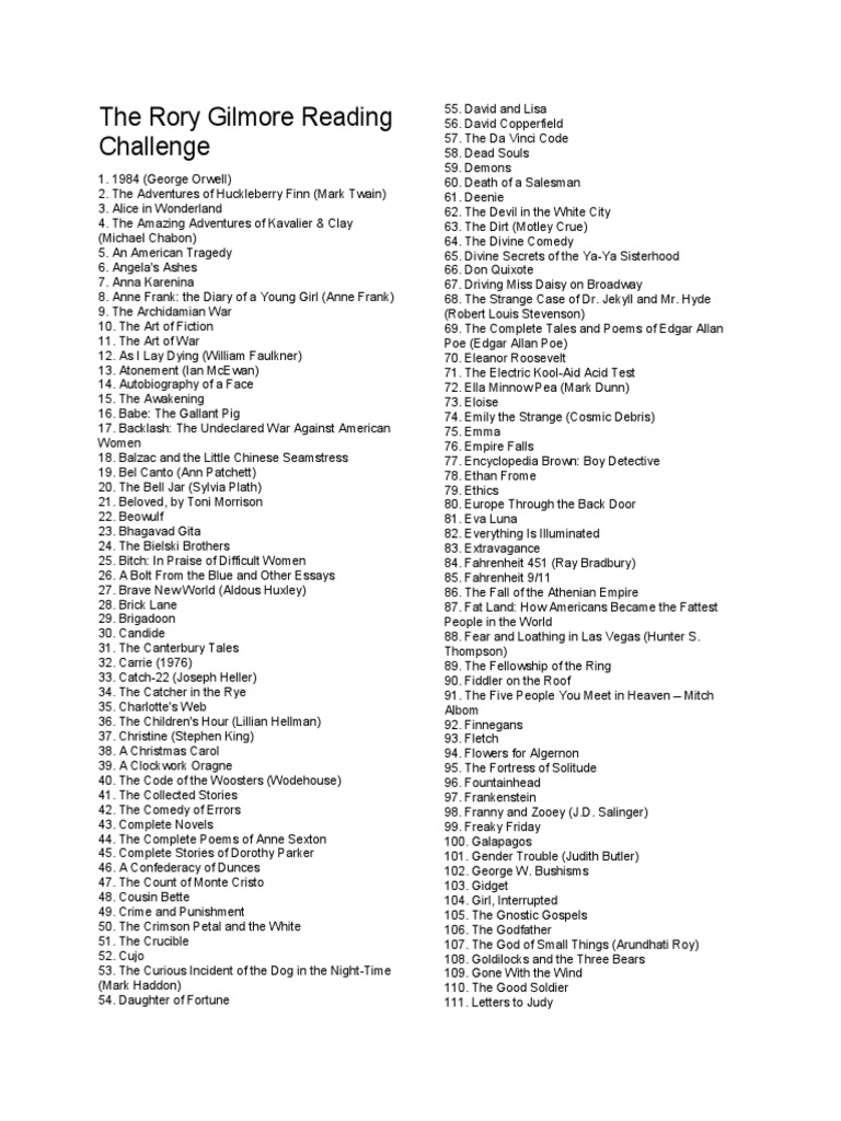Rory Gilmore Reading Challenge List | PDF