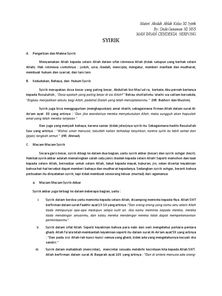 Pengertian Syirik | PDF