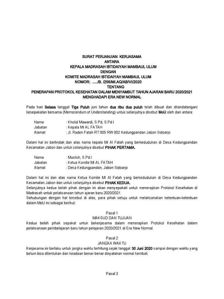 MoU Sekolah Prokes Covid | PDF
