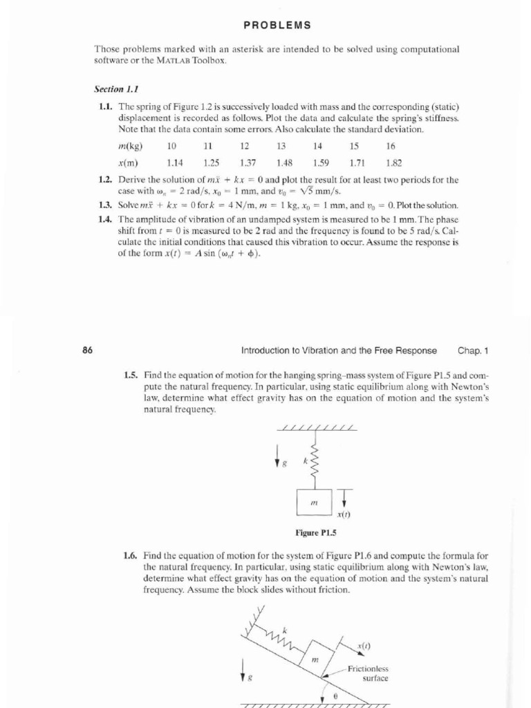 Engineering Vibrations - Inman - Chapter 1 Problems | PDF | Classical ...