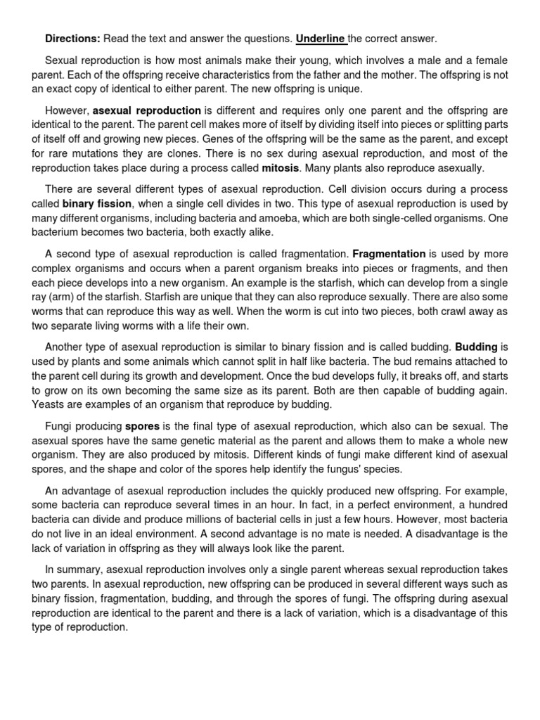 Asexual Reproduction in Plants Worksheet | PDF | Reproduction | Organisms