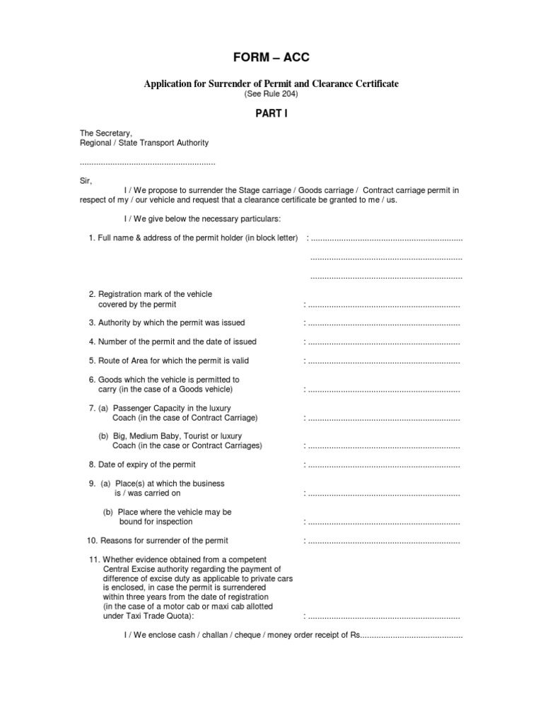 Acc Form | PDF | Carriage | Government