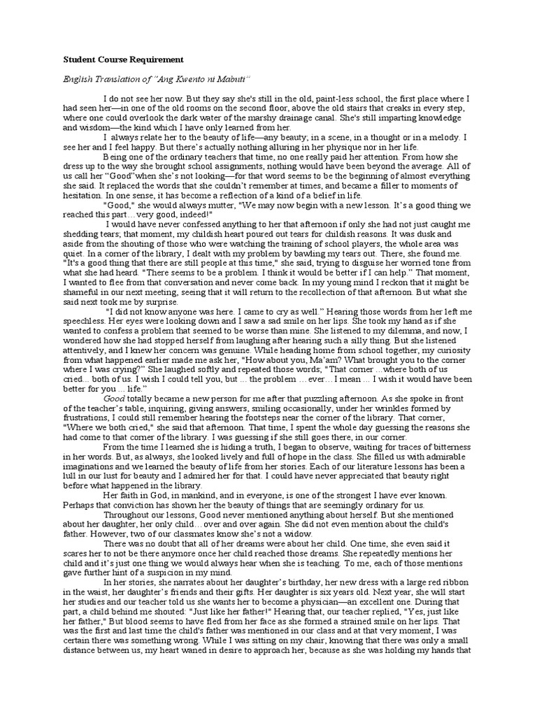 English Translation of Ang Kwento Ni Mabuti | PDF