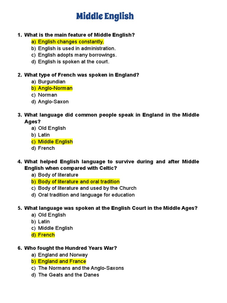 Questions Middle English | PDF