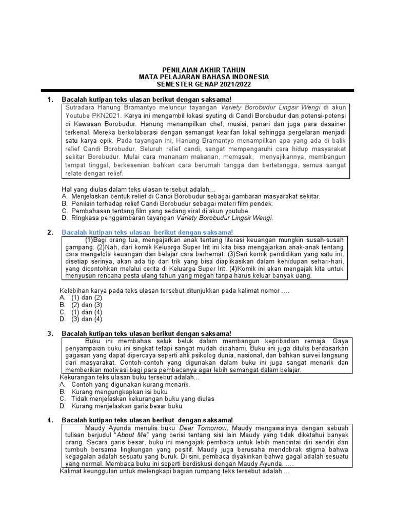 9.b SOAL PAT BINDO KELAS 8 | PDF