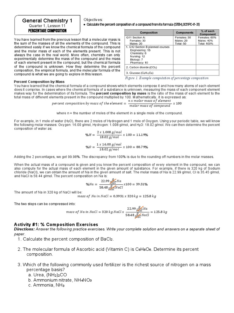 6 - Percentage Composition | PDF | Mole (Unit) | Chemical Compounds